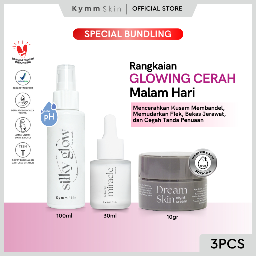 Jual KYMM SKIN Silky Glow Face Wash 100ml x Miracle Bakuchiol Serum ...