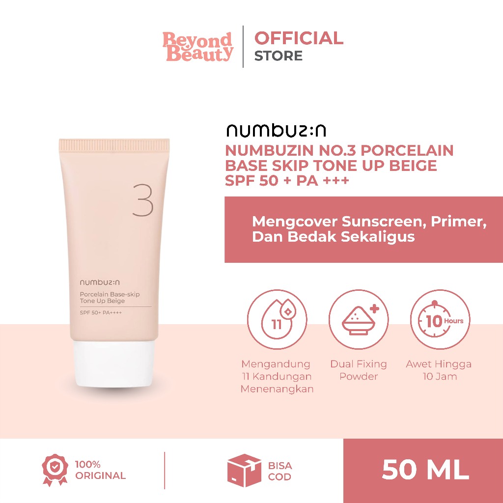 Jual [BPOM] NUMBUZIN No. 3 Porcelain Base-Skip Tone Up Beige SPF 50+ PA++++ 50ml | Numbuzin ...