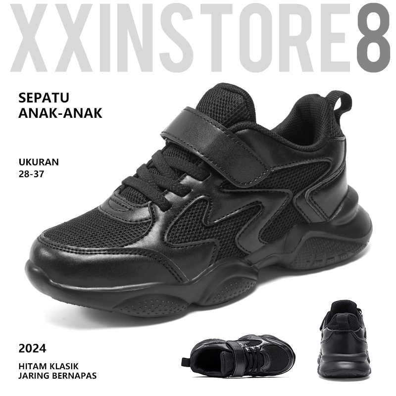 Jual Sepatu Sekolah Anak Laki Laki Full Hitam Ukuran Sneakers Hitam ...