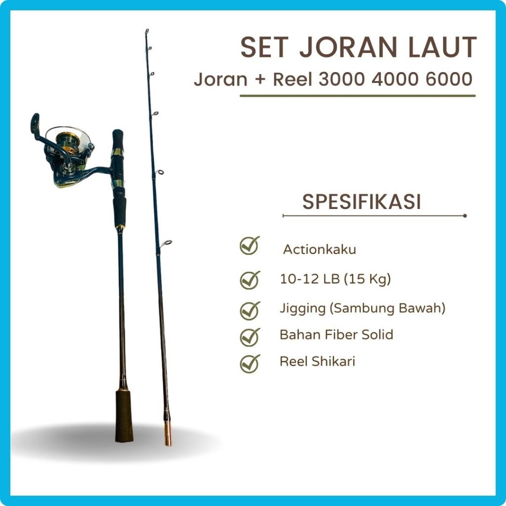 Jual Satu set joran Pancing laut Jigging kaku ajiro dan Reel SHIKARI 3000 4000 6000 drag 15 kg ...