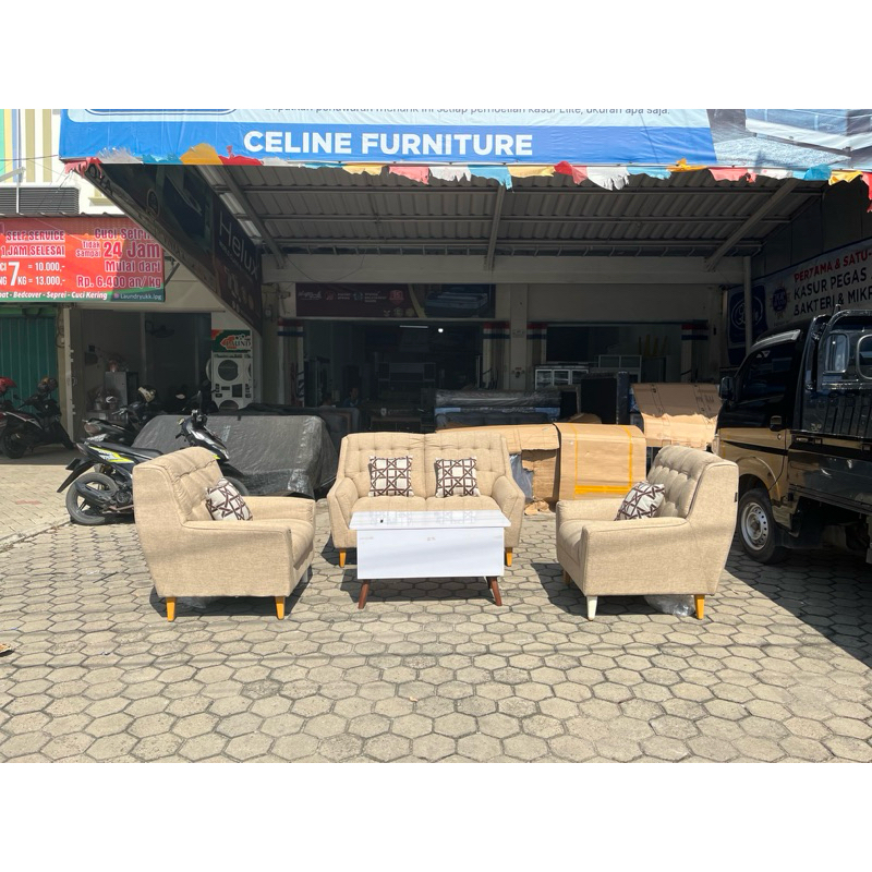Jual Sofa Morres Arthur 211 Lozaro Wood + Meja Tamu HPL | Shopee Indonesia