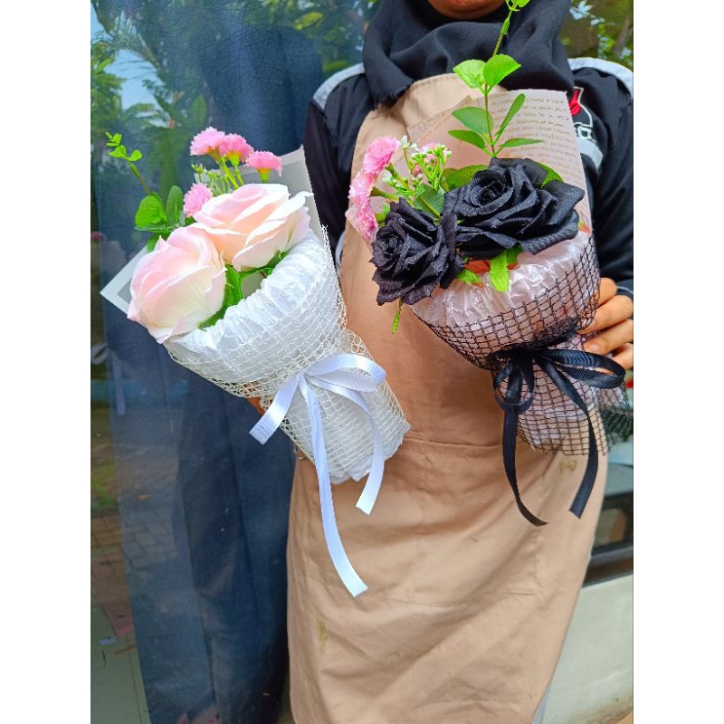 Jual buket bunga candy cotton bunga artificial palsu mawar small ...