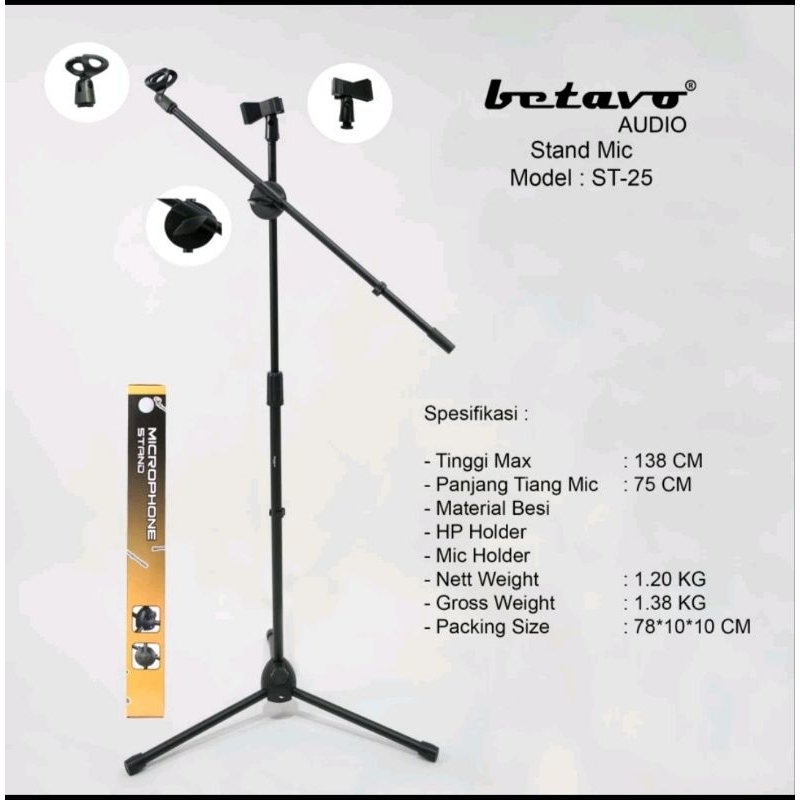 Jual stand mic tinggi betavo st 25 standar microphone tripod mik stand microphone lantai ...