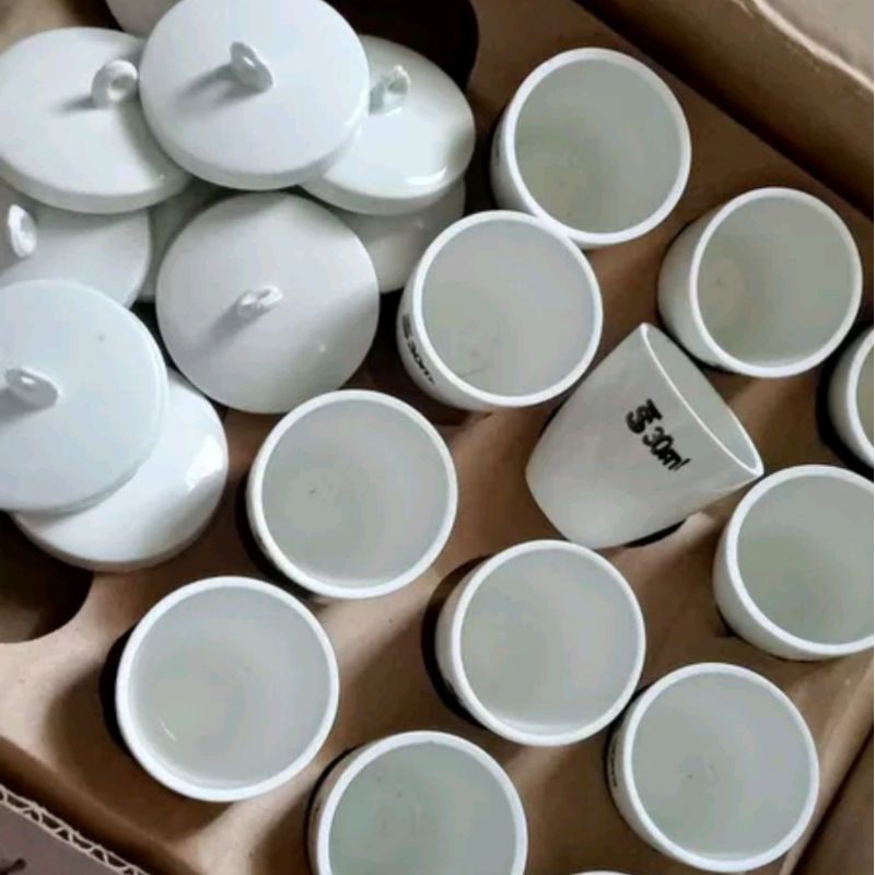 Jual Crucible Porcelain 30ml With Lid Cawan Krusible Porselen (Packing ...