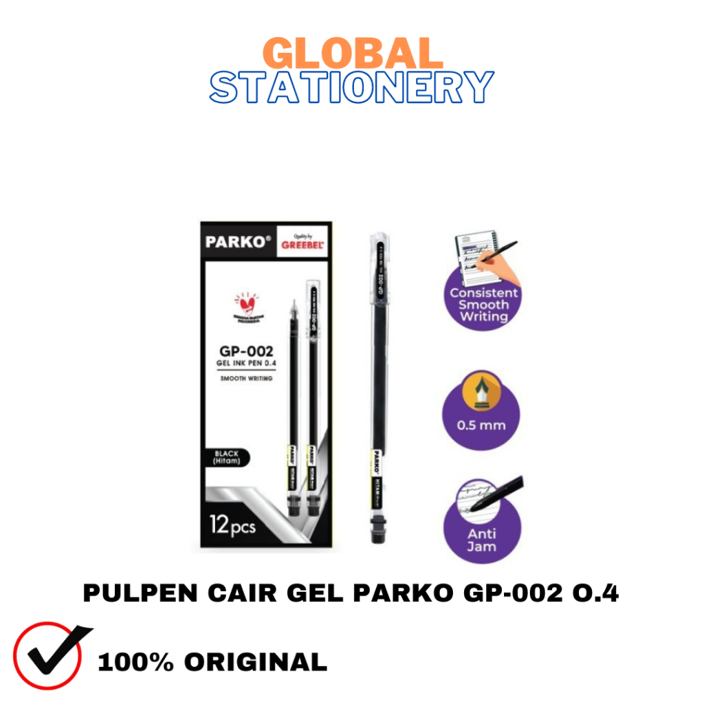 Jual PULPEN GEL PEN BOLPEN GREEBEL PARKO GP-002 0.4 ISI 12 | Shopee Indonesia