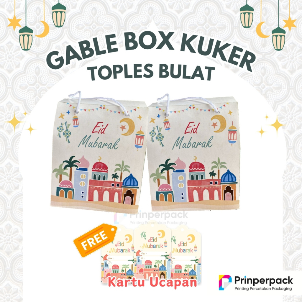 Jual 10 Pcs Gable Box Lebaran toples bulat - White Pink Muat 3 toples ...