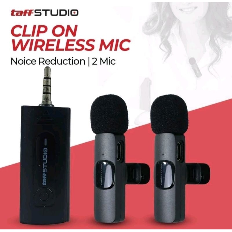 Jual MIC CLIP ON WIRELESS TAFF STUDIO NOICE REDUCTION VLOGGING SINGING ...