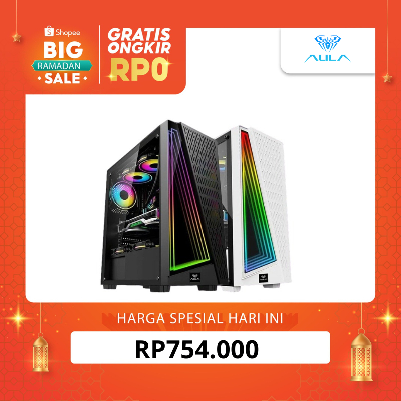Jual Casing PC Gaming / Komputer Gaming AULA FY331 include 3 fans RGB ...