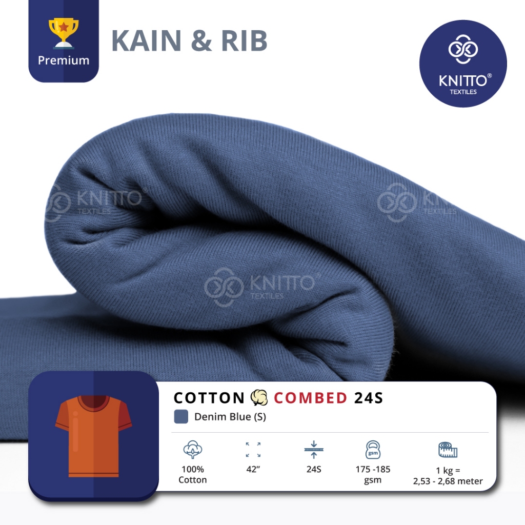 Jual BAHAN KAIN KAOS COTTON COMBED 24S DENIM BLUE + RIB ( BAHAN KAOS ...