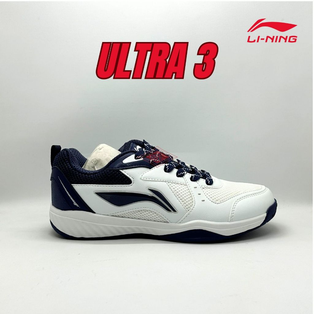 Jual sepatu badminton li-ning ULTRA 3 iii White/Navy | Shopee Indonesia