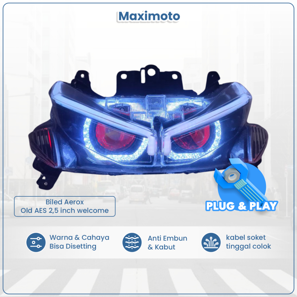 Jual Lampu Depan Custom Biled Aerox Old AES 2,5 Inch Welcome Headlamp ...