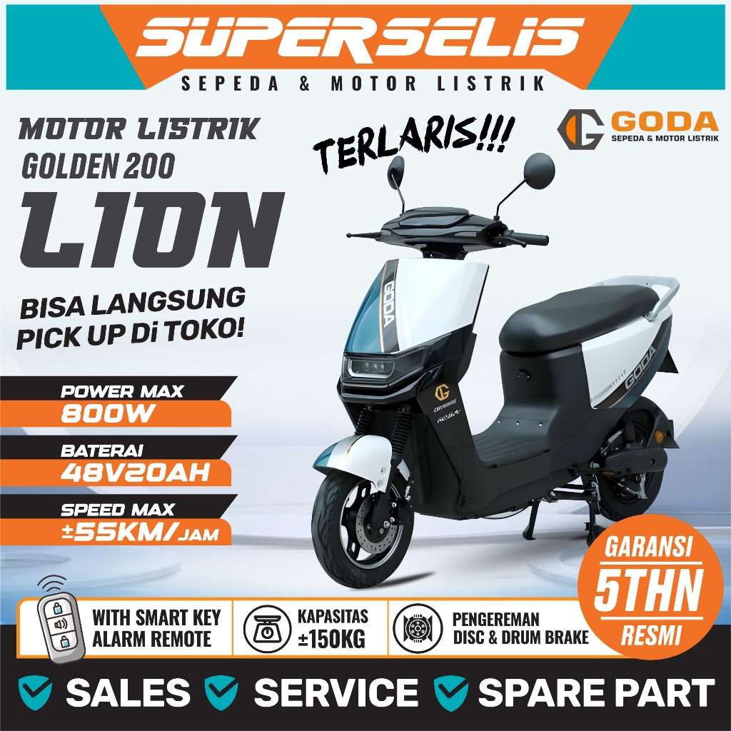 Jual Motor Listrik GODA 200 LION 48V 20AH 48V/20AH Garansi Resmi ...