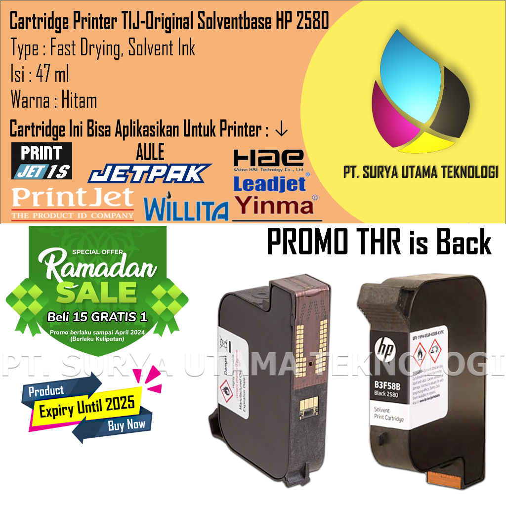 Jual Cartridge Printer TIJ HP Original Solventbase 2580 | Shopee Indonesia