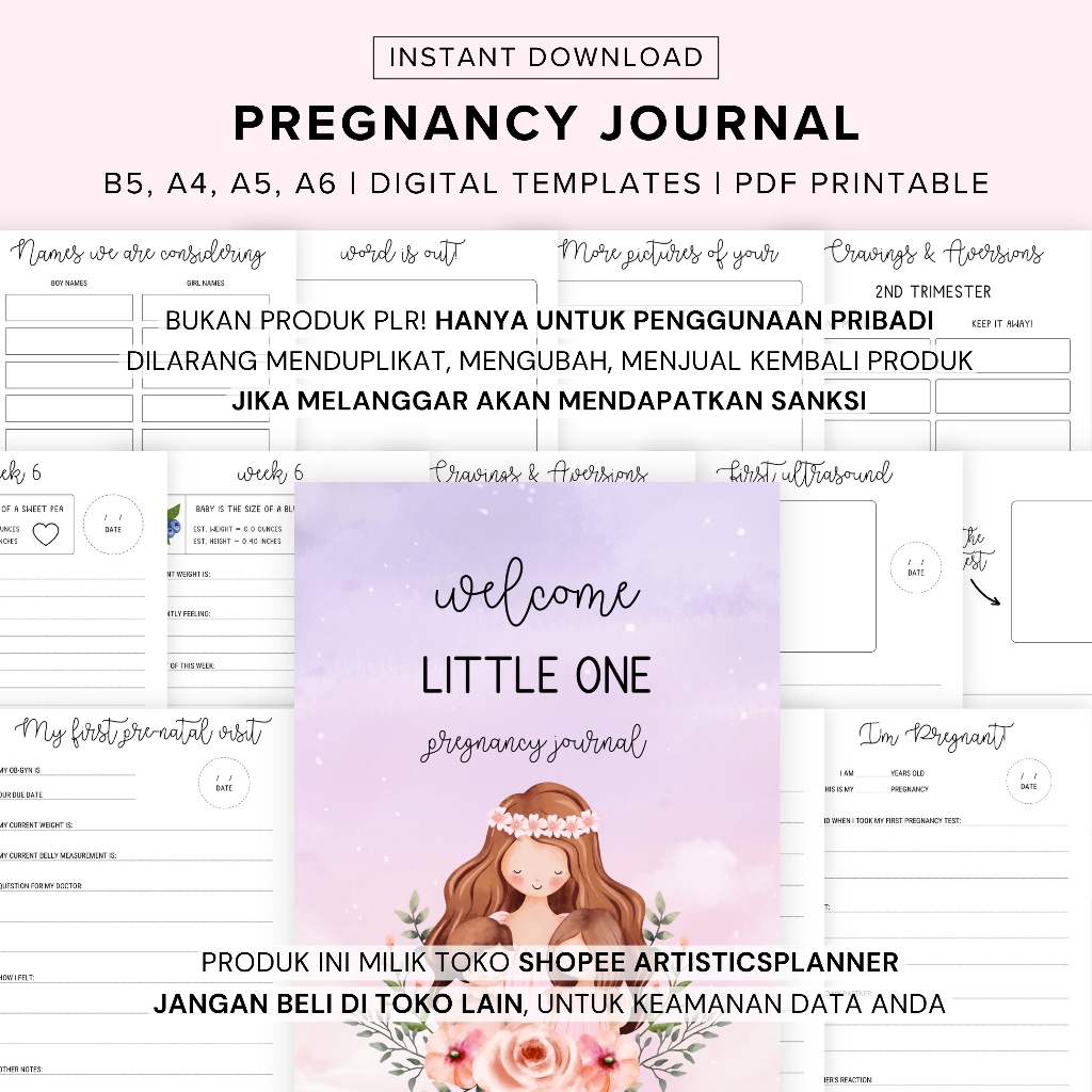 Jual Pregnancy Journal Planner Printable | Printable Pregnancy Journal ...