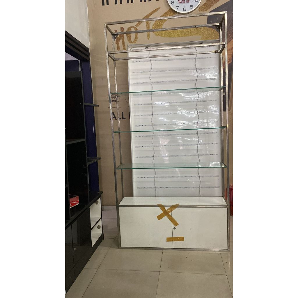 Jual RAK DISPLAY KACA SUSUN RANGKA STAINLESS UKURAN 120X30X240 KONDISI ...