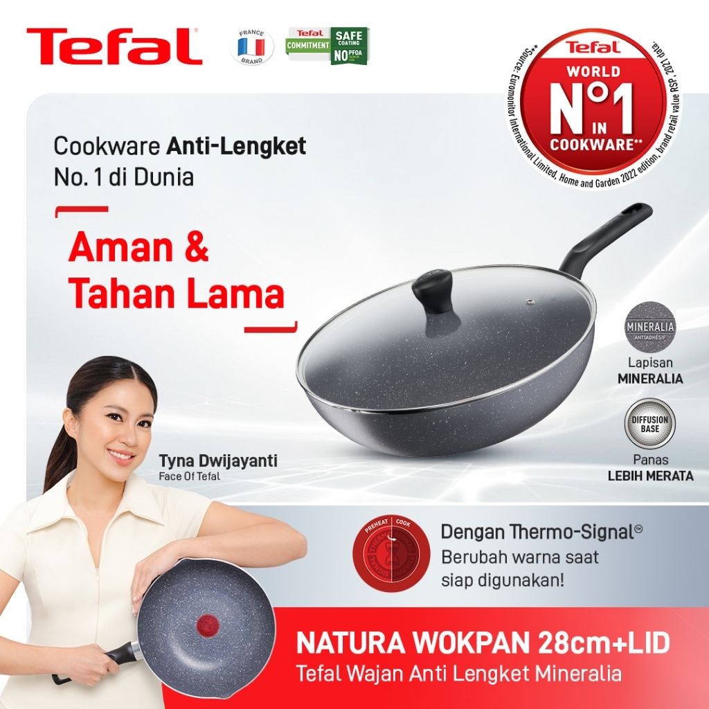 Jual TEFAL Natura Wokpan 28cm + lid Panci Wajan Anti Lengket 2100111901 | Shopee Indonesia