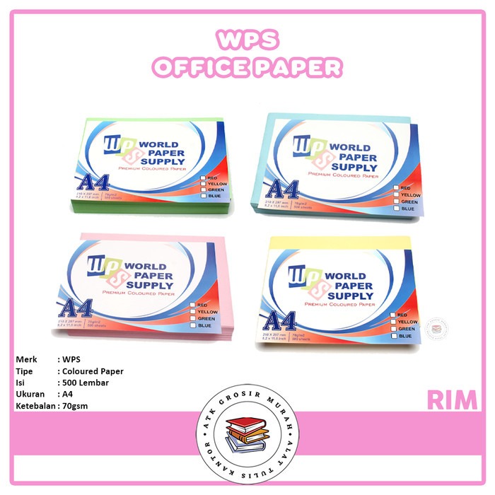 Jual WPS Kertas HVS A4 Warna 70gr - RIM | Shopee Indonesia
