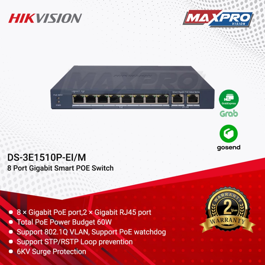 Jual DS-3E1510P-EI/M - HIKVISION 8 PORT GIGABIT SMART POE SWITCH 2 ...