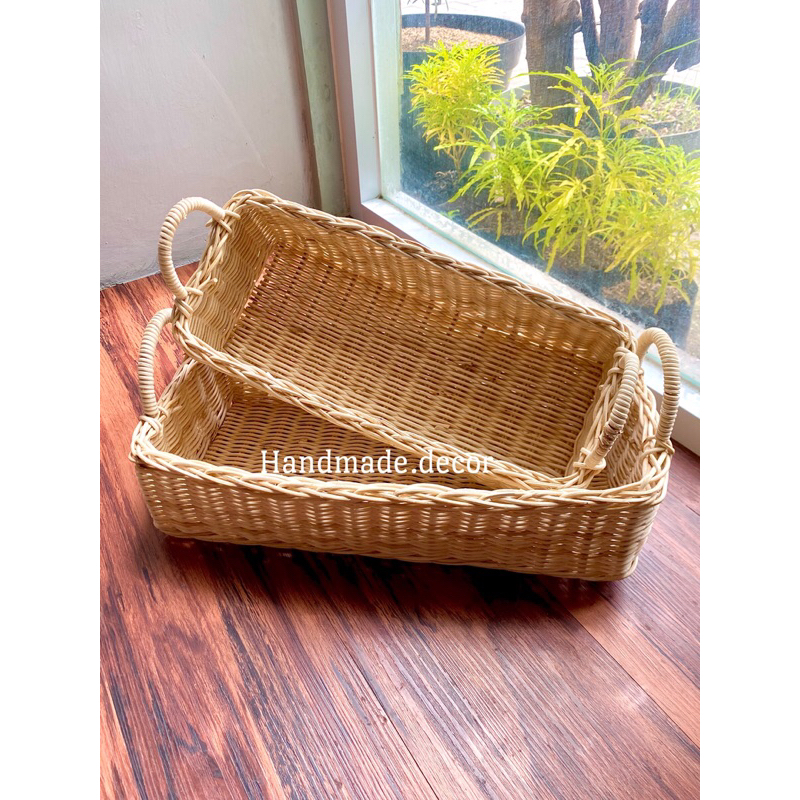 Jual Handmadedecor Keranjang Tray Rotan Persegi Panjang Wadah Botol Air ...