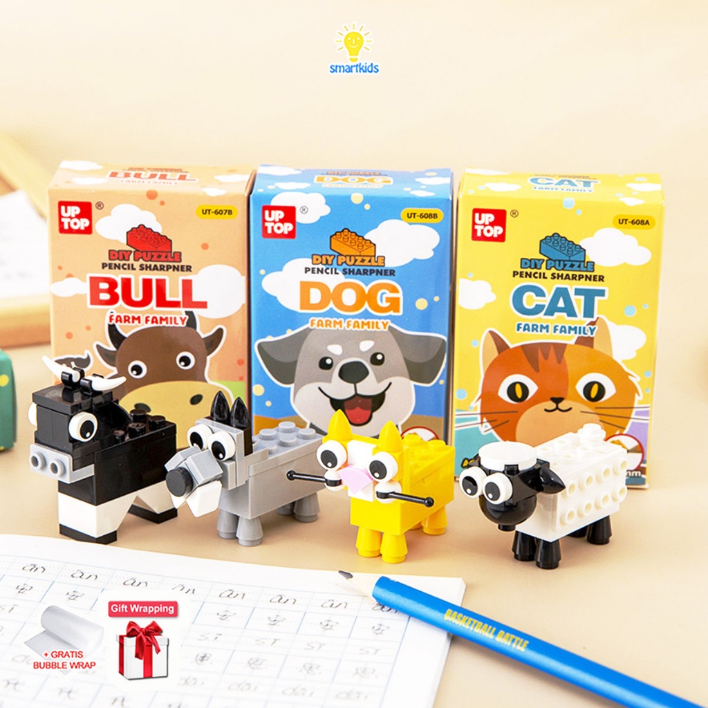Jual RAUTAN pensil PUZZLE lego DIY animal hewan karakter lucu /serutan ...