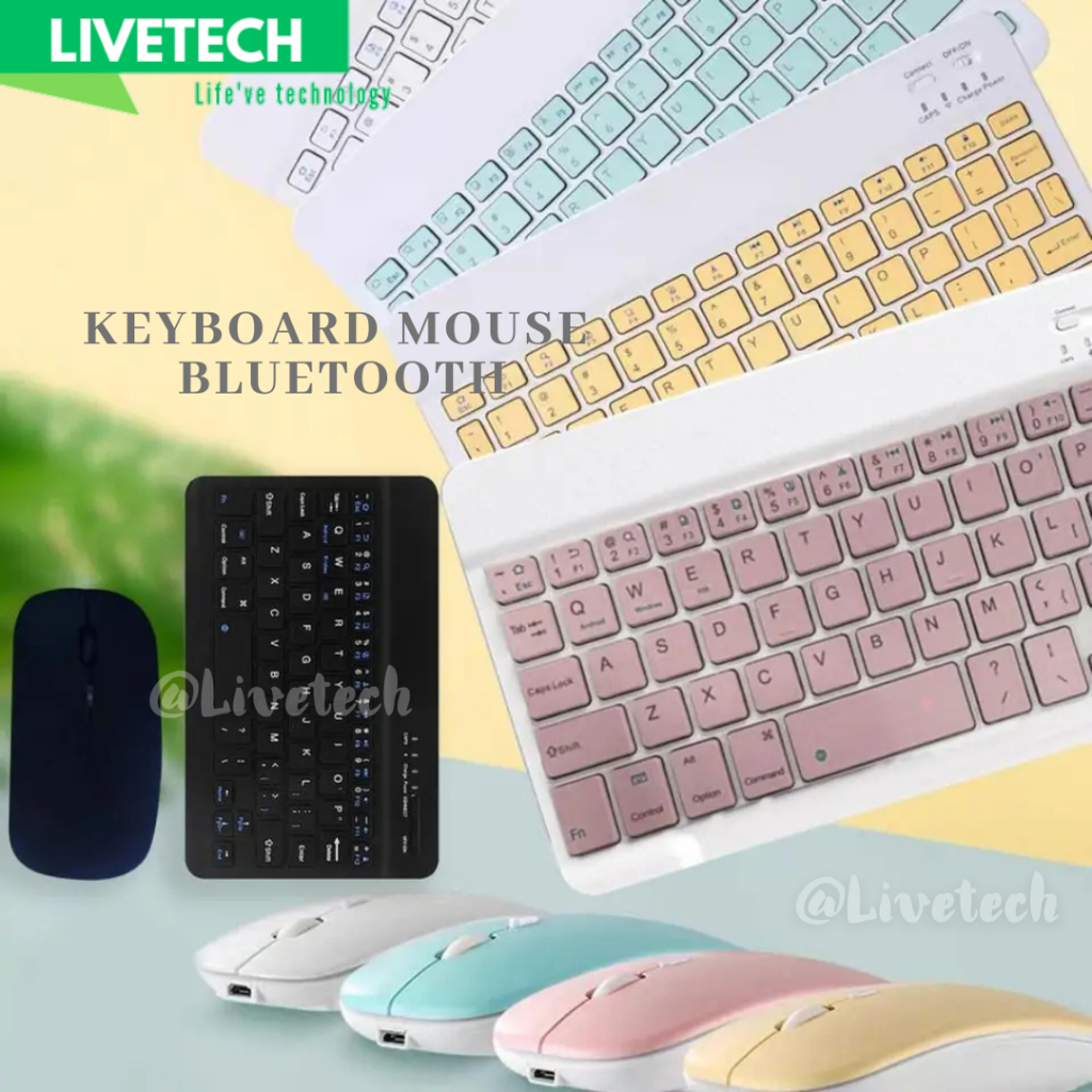 Jual LIVETECH Wireless Bluetooth Keyboard Mouse Combo USB Office Silent Click Laptop Nirkabel ...