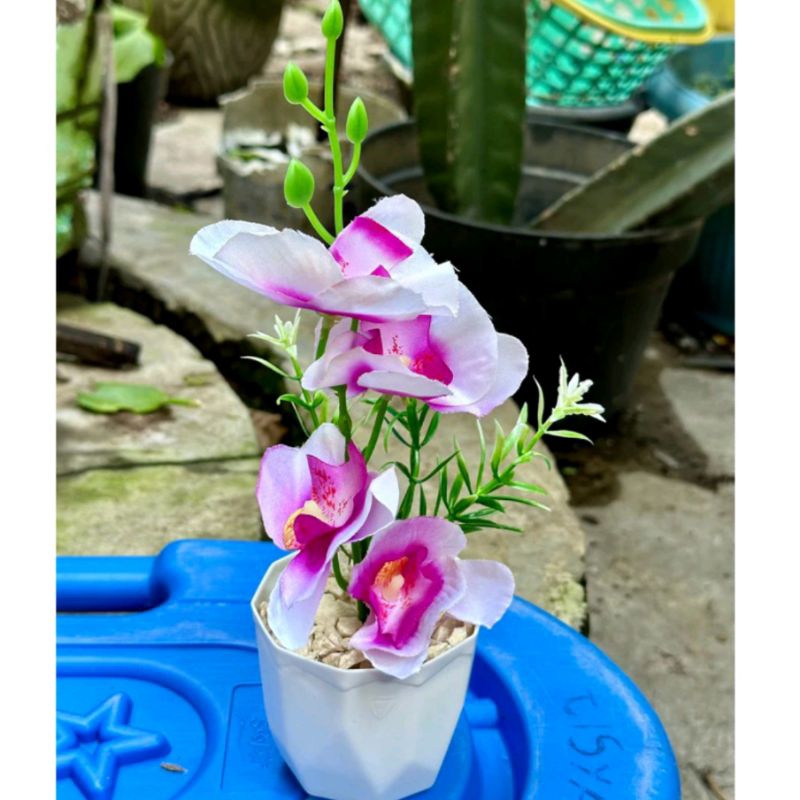Jual Bunga Anggrek + Pot ( Vas Set ) / Bunga Artificial | Shopee Indonesia