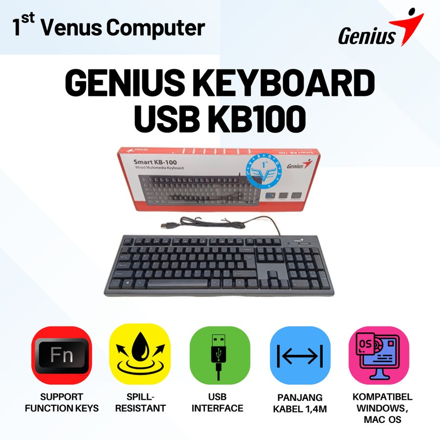 Jual Keyboard Genius KB 100 USB Smart Keyboard Genius KB100 / KEY01-GEN ...