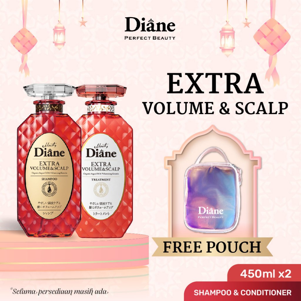 Jual Moist Diane EXTRA VOLUME & SCALP Shampoo + Treatment 450ml (Made In Japan) FREE Pouch ...
