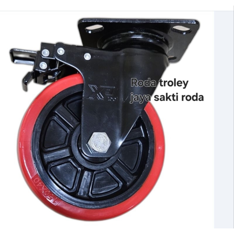 Jual Roda pu merah 6 inch light duty putar+rem | Shopee Indonesia