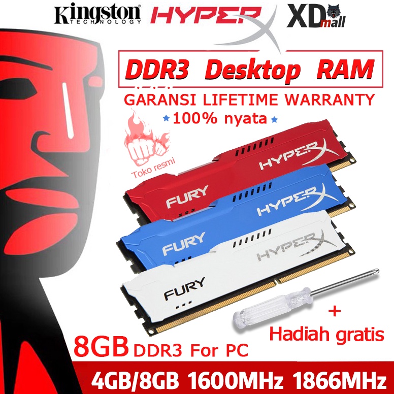 Jual Rekomendasi RAM DDR3 KINGSTON HYPERX FURY GAMING DDR3 4GB 8GB 16MHZPC128 untuk komputer ...