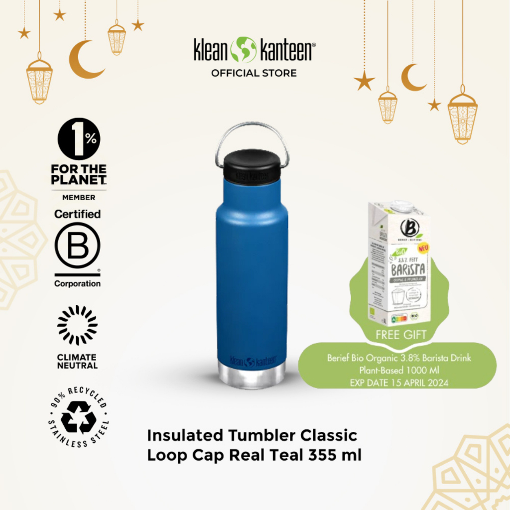 Jual Klean Kanteen Classic Loop Cap Real Teal 355 ml, Tumbler Tahan Air Panas, Botol Minum Sport ...