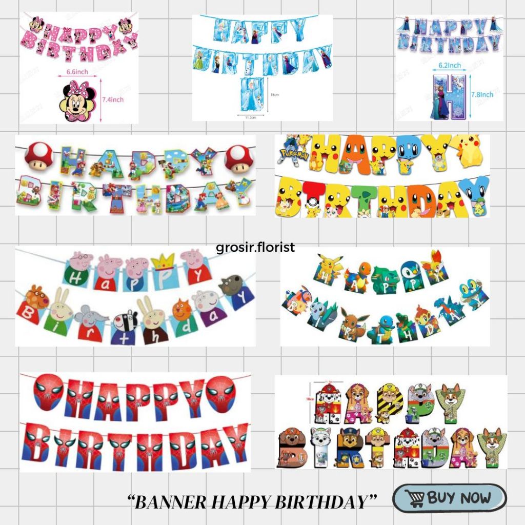 Jual TERLENGKAP Banner Happy Birthday Karakter Kartun / Banner HBD ...