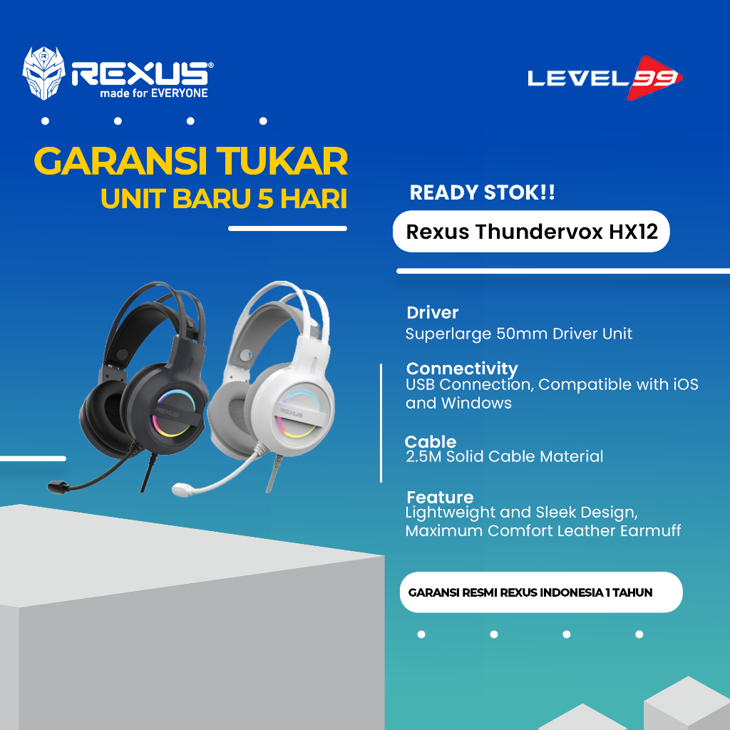 Jual Rexus HX12 / HX-12 Thundervox Gaming Headset RGB With 50mm Driver ...