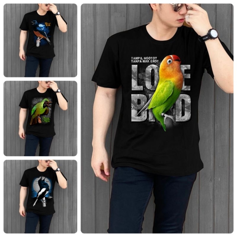 Jual Kaos cowok burung terbaru Gold font keren love bird , cucak ijo ...