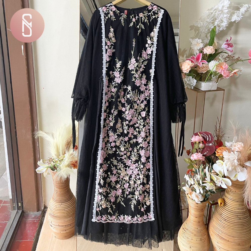 Jual Falisa Myshawl Dress Gamis Jumbo Tille Motif Kasual Kondangan ...