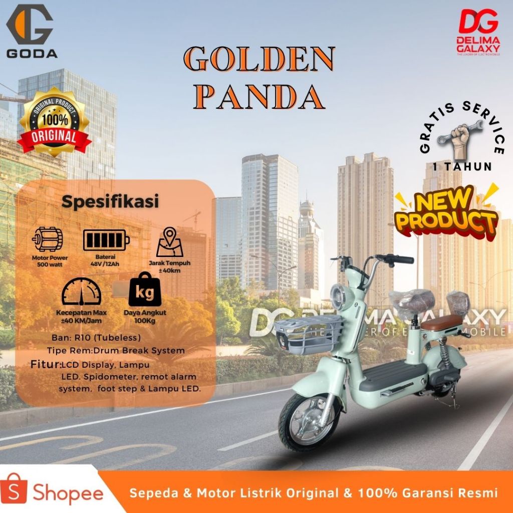 Jual GODA GOLDEN PANDA | Sepeda Listrik Merek GODA | Shopee Indonesia