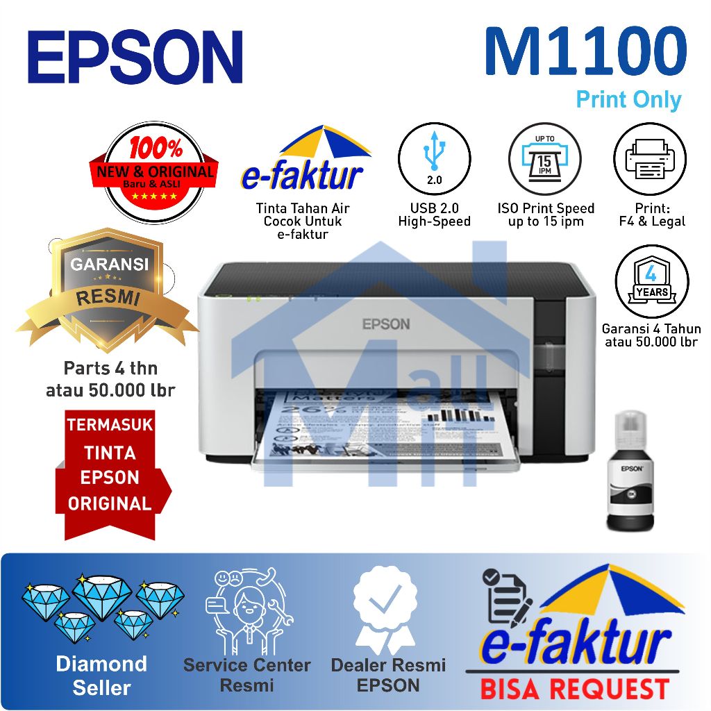 Jual PRINTER EPSON M1100 EPSON M-1100 M 1100 MONOCHROME INKJET Pigment ...