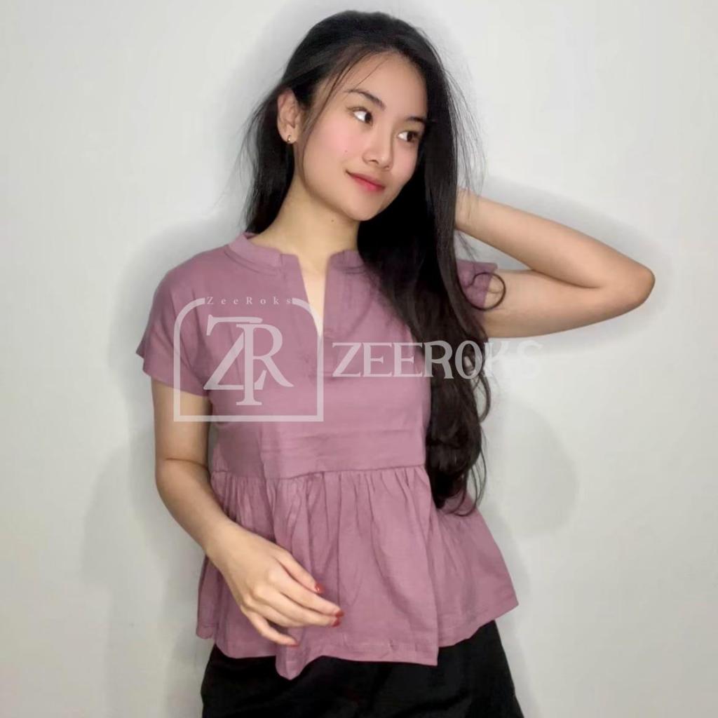 Jual Kaos Rampel wangki Vneck Loose Peplum Top Premium Cotton - Atasan ...