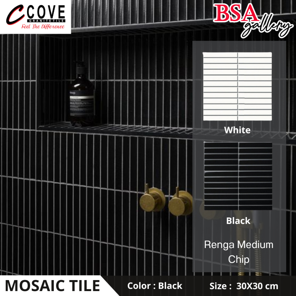 Jual MOSAIC TILE WHITE BLACK LONG STRIPE / KERAMIK MOZAIK DINDING WC ...