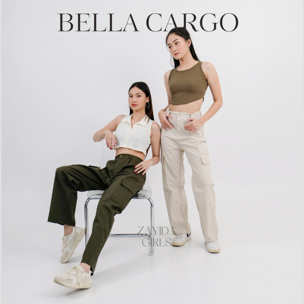 Jual Bella cargo pants - celana cargo wanita highwaist - cargo loose pants unisex - cargo polos ...