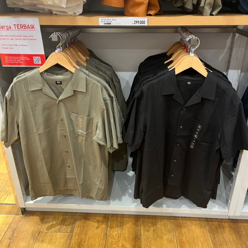 Jual kemeja katun modal kerah terbuka cowok lengan pendek uniqlo new ...