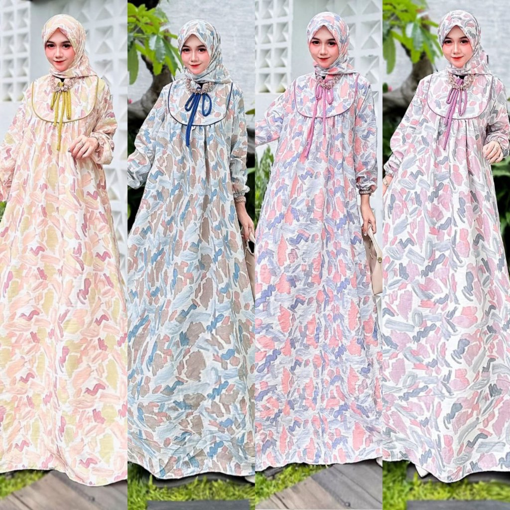 Jual Gamis Cika Crinkle Set Hijab Wanita Dewasa Terbaru Motif Kekinian Resleting Busui Mix Tali ...