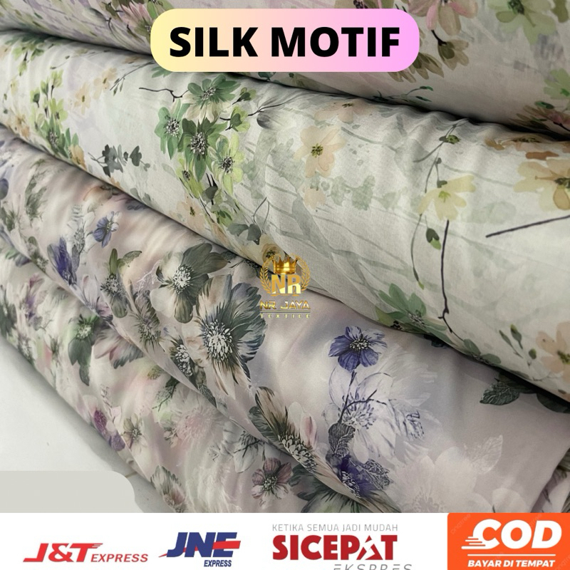Jual kain satin silk motif bunga premium meteran | Shopee Indonesia