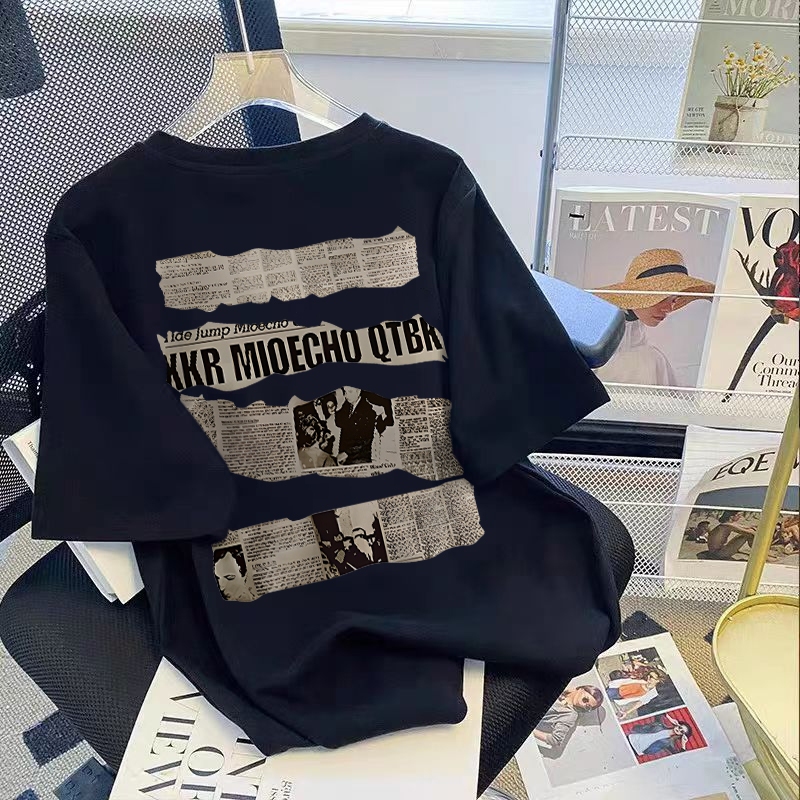 Jual KOIKOO T Shirt Old Newspaper Retro Korean Style Kaos Oversize ...