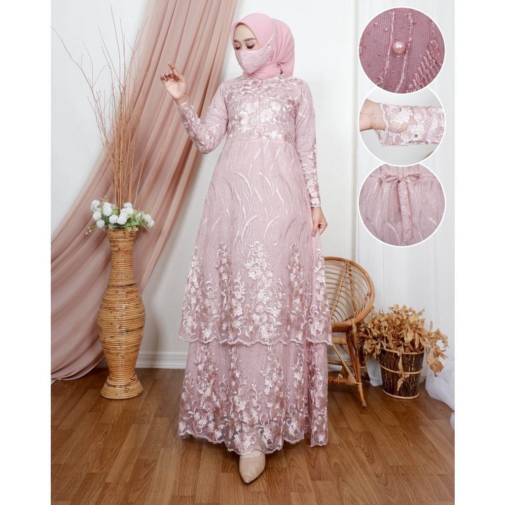 Jual Davira (New Product)Dress Susun Full Brukat Free Masker/Busui Friendly / Gamis Pesta ...