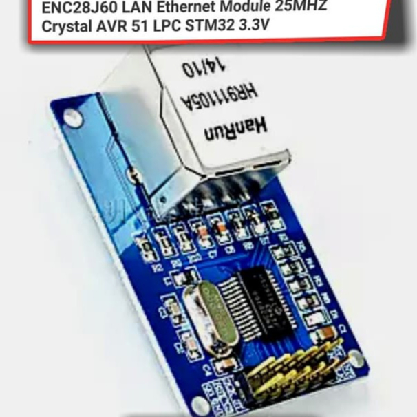Jual ENC28J60 LQN Ethernet Module 25Mhz Crystal Avr 51 LPC STM32 3.3V ...