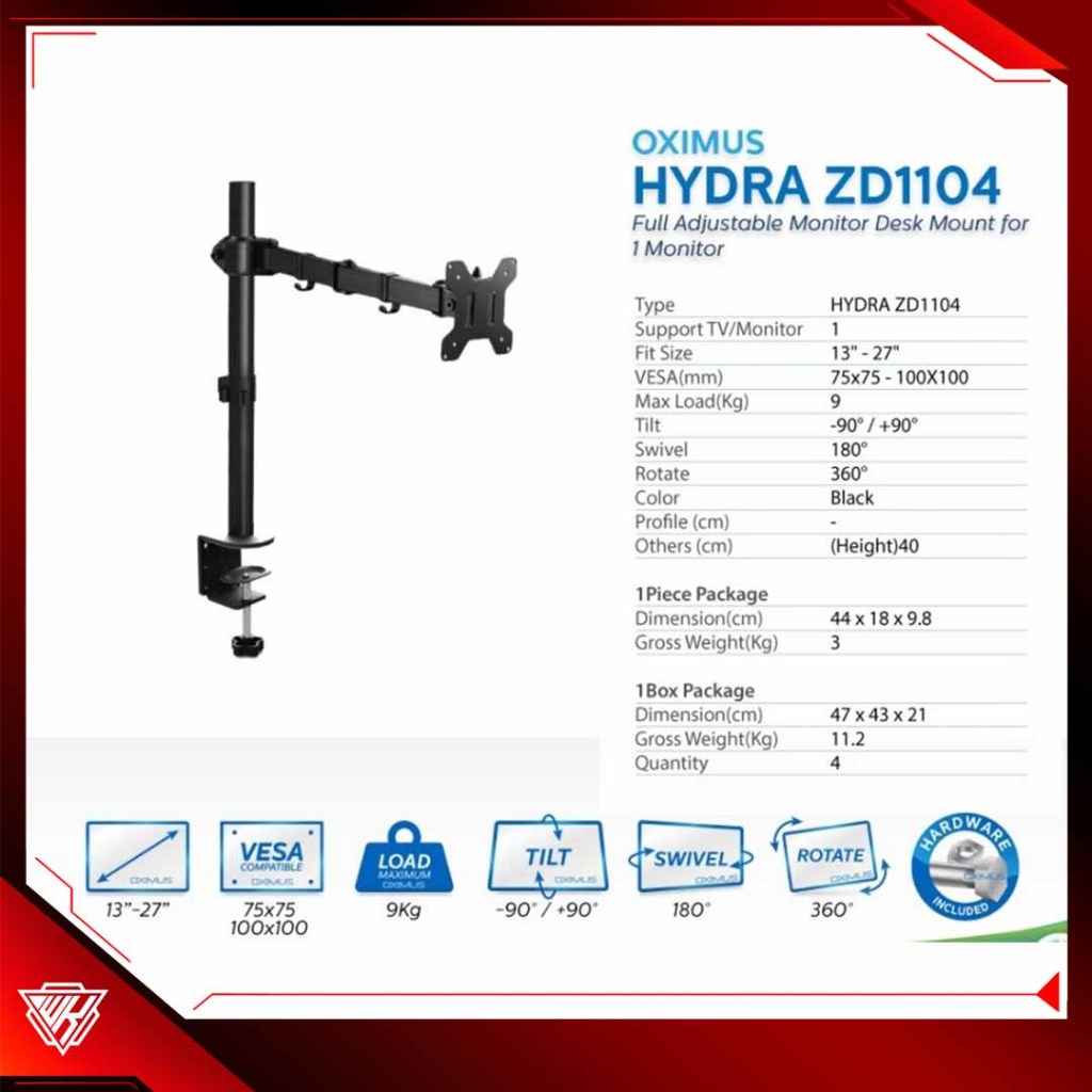 Jual BRACKET MEJA LCD LED TV 1 Monitor 17"-32" OXIMUS HYDRA ZD1104 ...