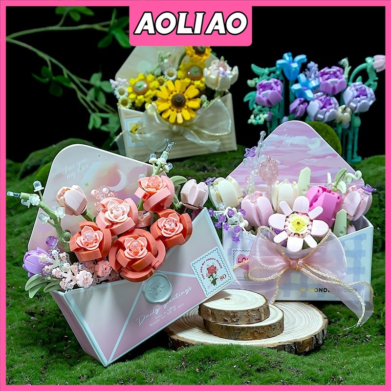 Jual AOLIAO Bricks Flower Bunga Seri Surat Cinta Blok Bangunan Bunga ...