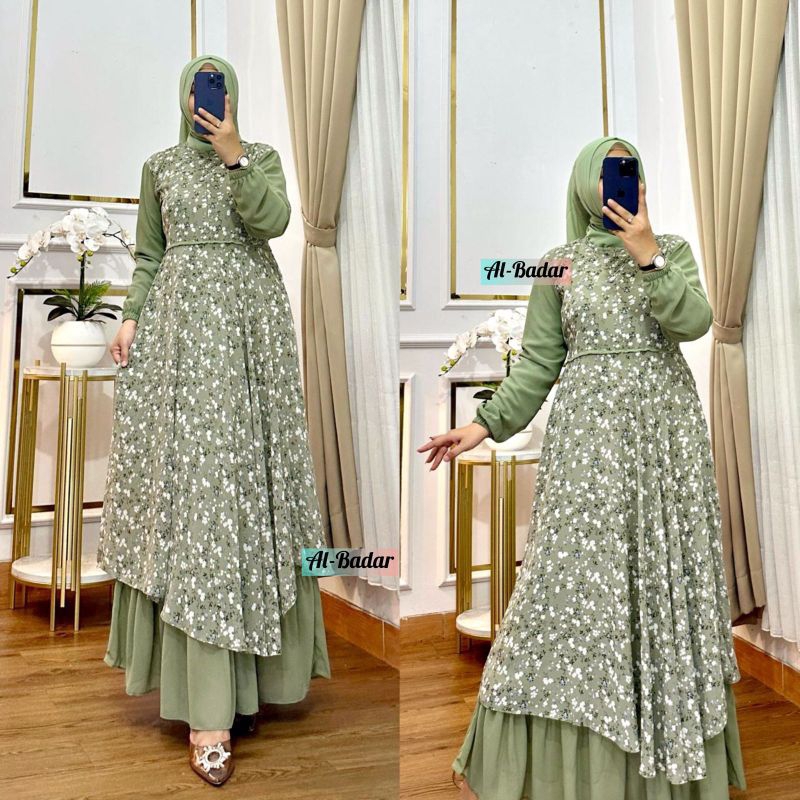 Jual GAMIS DUA LAYER MOTIF BUNGA TERBARU/GAMIS CERUTY BABYDOLL/GAMIS CANTIK/DRESS KONDANGAN ...