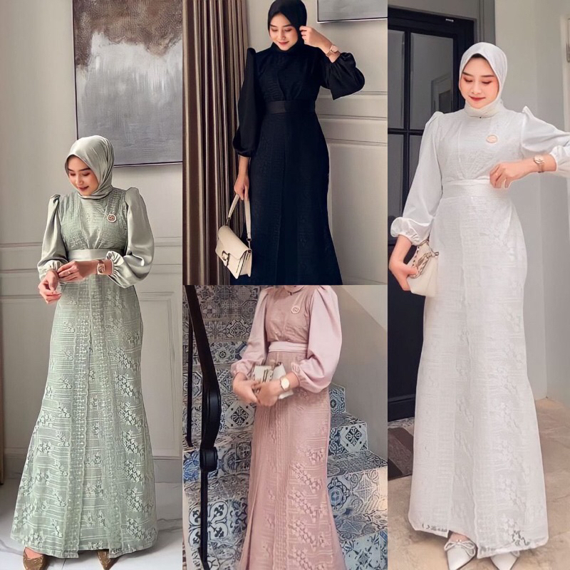 Jual Gamis satin lapis brukat tile lace maxi dress gaun kondangan ...